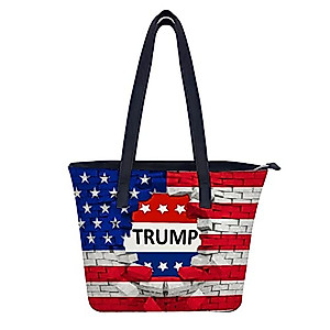 American USA Flag And Trump Stylish Leather Tote Bag Casual Ladies Shoulder Bags For Work School Travel Business Shopping