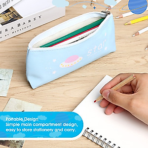 TIESOME 2Pcs Small Pencil Case, Cute Slim Design Leather Pencil Case Pouch Bag with Zipper Stationery Bag Portable Cosmetic Bag for Pen Pencils Markers(Gray+Blue)