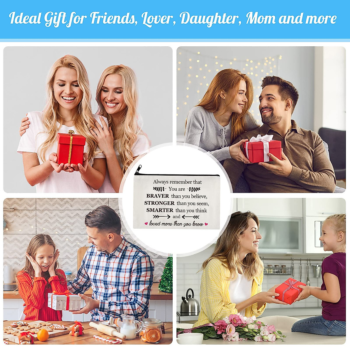 Saintrygo 10 Pieces Inspirational Cosmetic Bag for Girls Women Makeup Encouragement Birthday Friendship Gifts Daughter Sister Canvas Travel Organizer Pouch (Always Remember That You Are Braver)