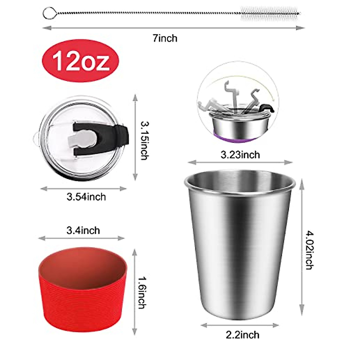 ShineMe Kids Stainless Steel Cups,12oz Kids Metal Drinking Glasses with Lids and Sleeves, 5pack Reusable Water Tumbler for Children and Adults, Apply to Indoor and Outdoor