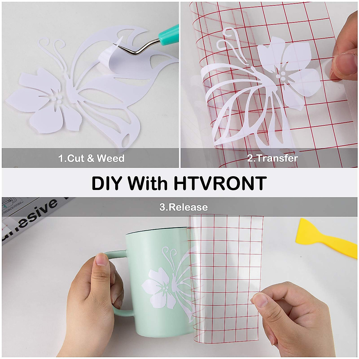 HTVRONT White Permanent Vinyl, White Vinyl for Cricut - 12" x 14 FT White Adhesive Vinyl Roll for Cricut, Silhouette, Cameo Cutters, Signs, Scrapbooking, Craft, Die Cutters (Glossy White)