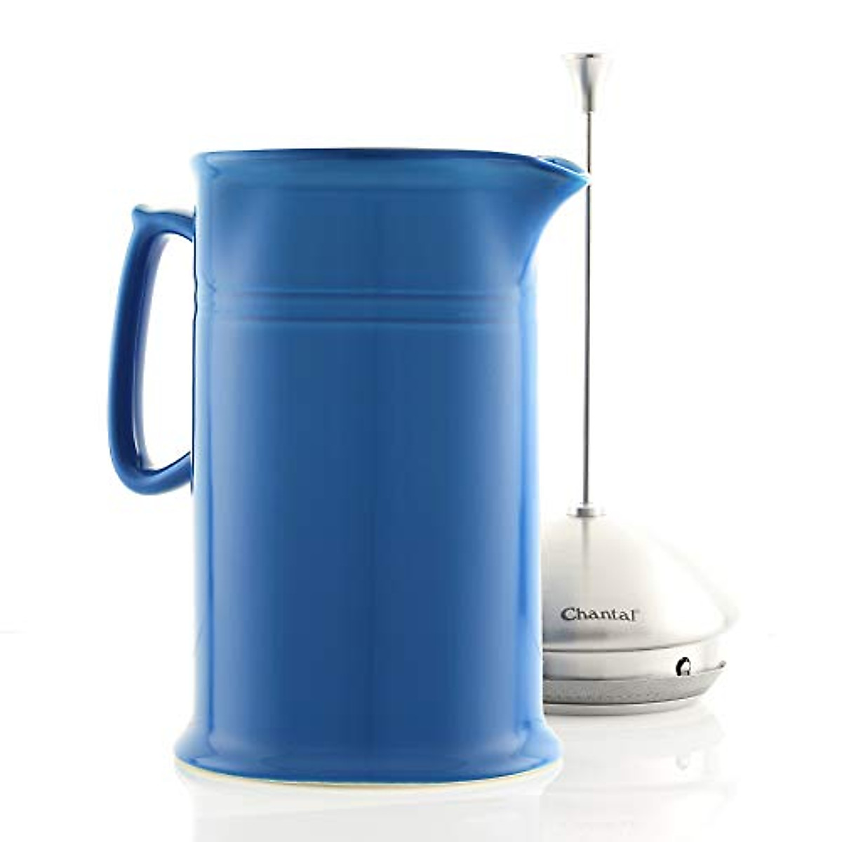 Chantal Stoneware French Press with Stainless Steel Plunger and Lid, 28 ounce capacity, Blue Cove
