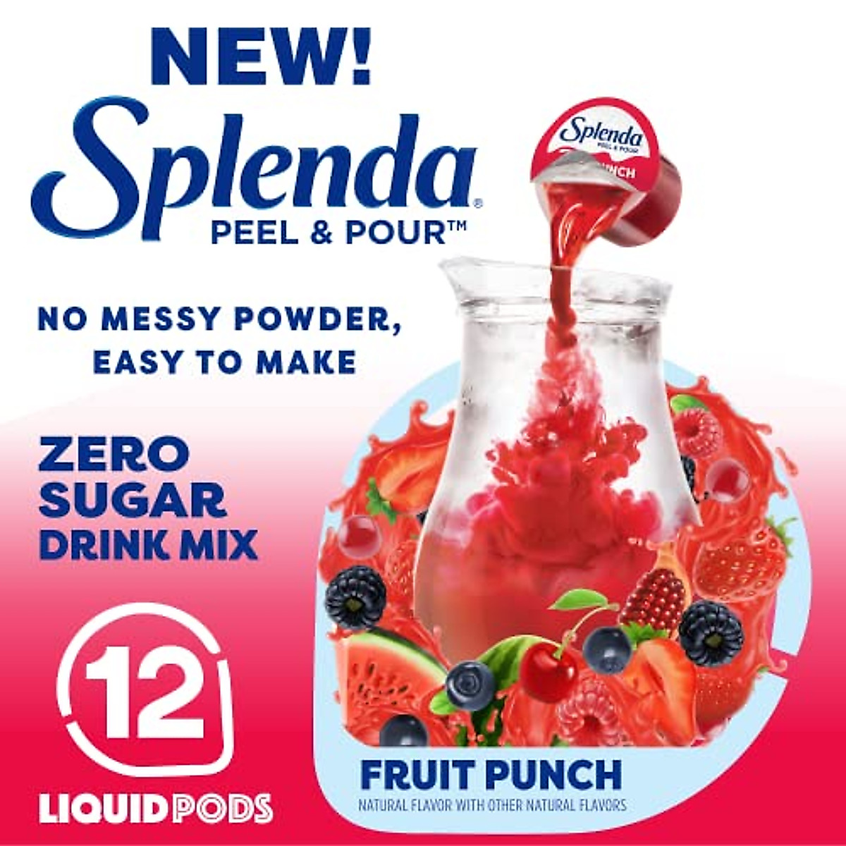 Splenda Peel and Pour Zero Calorie Drink Mix, Fruit Punch, Naturally Flavored Sugar Free Concentrate, 12 Multi Serve Liquid Pitcher Pods