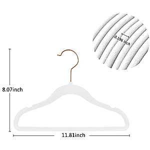 Kids Velvet Hangers Non-Slip Clothes Hangers, 11.8” Inch 50 Pack Space Saving Childrens Hangers -360° Swivel Rose Gold Hook, Strong & Durable Infant/Toddler White Hangers by TIMMY