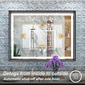 JSneijder 2-Piece(Frameless+Framed) LED Bathroom Mirror, 40x32 Inch, Wall Mounted Dimmable Anti Fog Lighted Vanity Mirror for Bedroom