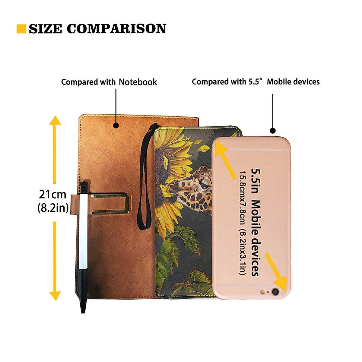 xixirimido Yellow Sunflower Giraffe Pattern Women's Wallet Handbags with Wristlet Pu Leather Bifold Cell Phone Coin Purse for Travel Work