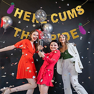 Ucity Bachelorette Party Banner Gold Glitter Here Cums The Bride Garland for Bridal Shower Hen Party Supplies