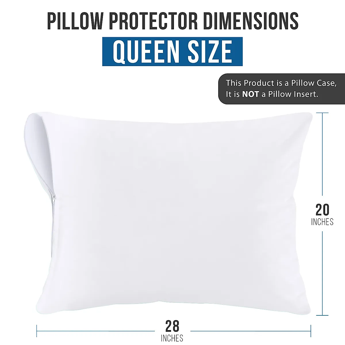 Utopia Bedding Waterproof Pillow Protectors Zippered (2 Pack, White) Queen Size, Zippered Pillowcases, Bed Bug Proof Pillow Encasement Covers 20 x 28 Inches
