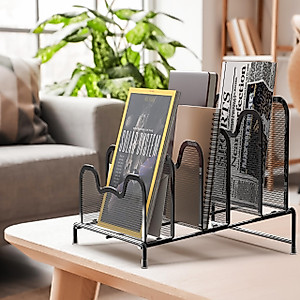 SimpleHouseware Desk 5 Sections Step File Sorter Organizer, Black