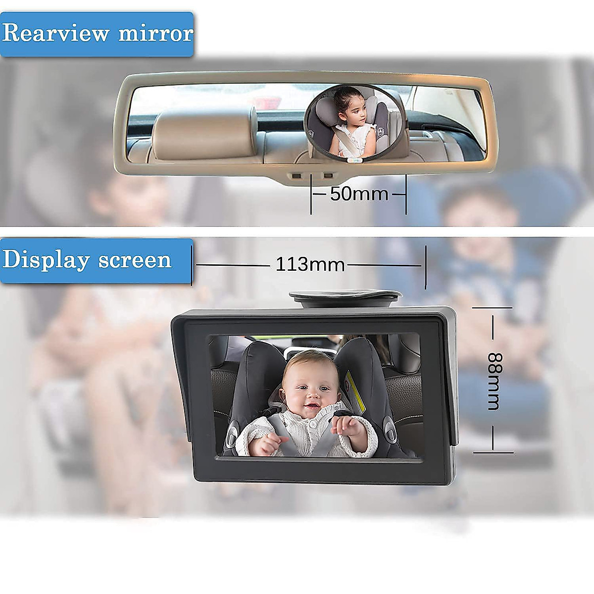B-Qtech Baby Car Mirror, Baby Car Camera for Back Seat Rear Facing View Infant, 4.3 inch Night Vision Monitor Anti-Shake Camera 360°Adjustable Easy Observe and Install