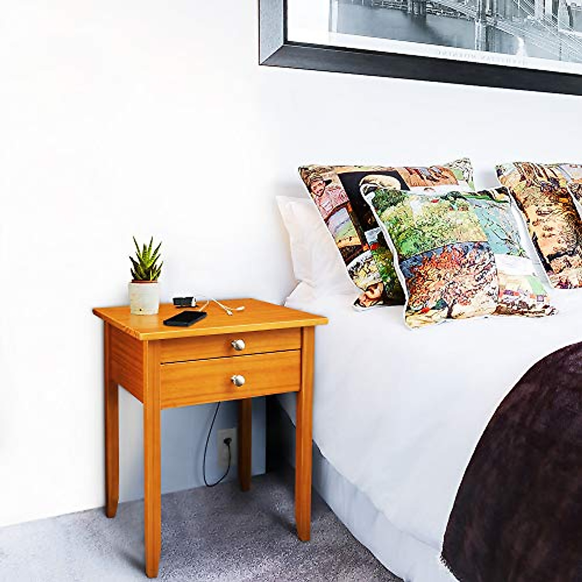 Casual Home Lucia USB Port-Honey Oak Nightstand