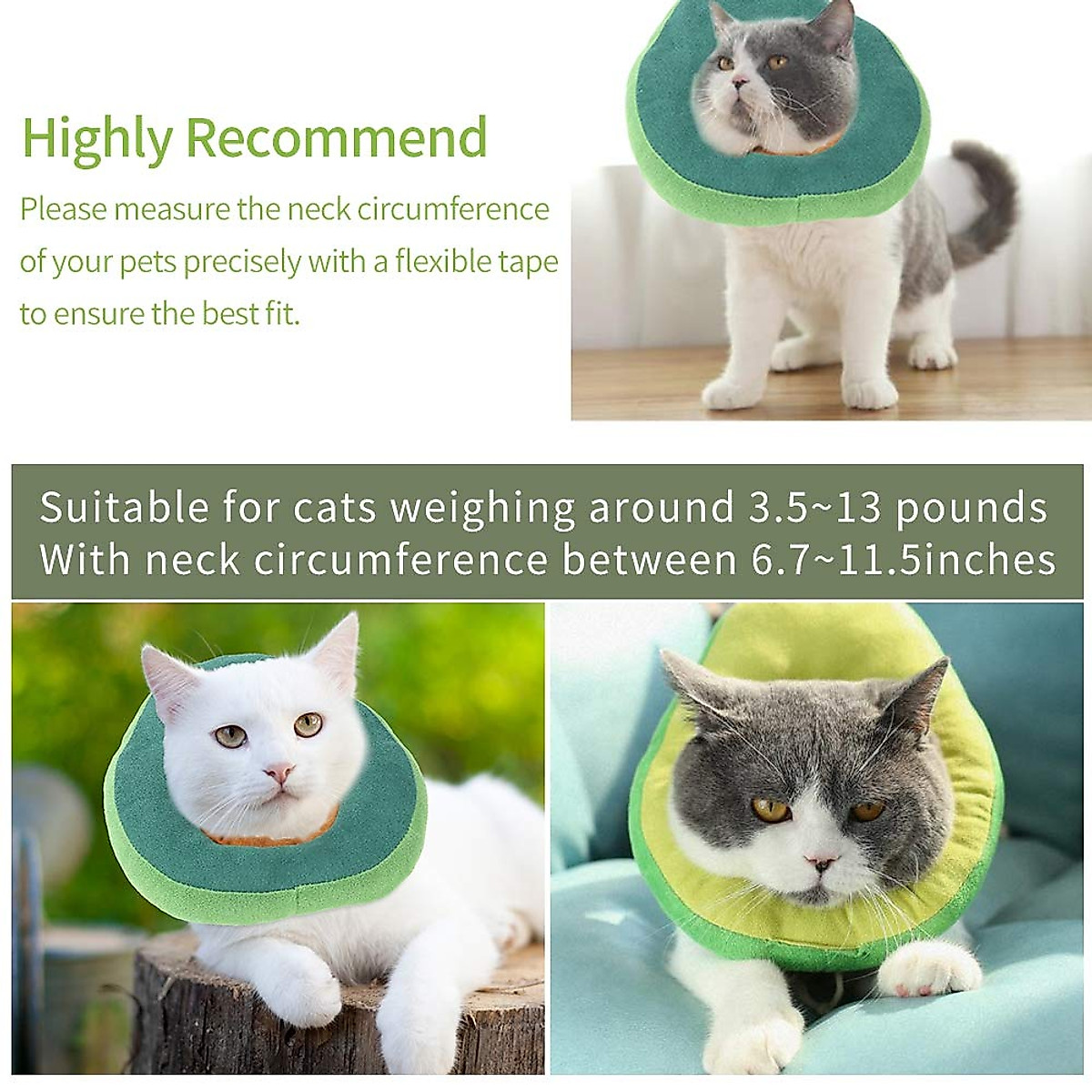 Moguer 2Pcs Adjustable Cat Recovery Collar, Cute Neck Cone After Surgery, Dog Cones Wound Healing Protective Cone Elizabethan Collars Soft Edge for Kitten
