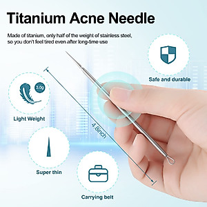 Titanium Lancet Needle Pimple Popper Tool Facial Milia Remover Blackhead Blemish Remover Blackhead Whitehead Extractor Professional Lancet Zit Blemish Comedone Removal Tool 2 Pieces with Box