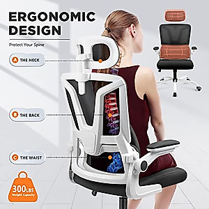 Soontrans Black Ergonomic Office Chair with Lumbar Support Pillow, Mesh Office Chair with Adjustable Arms & Headrest, Rocking Office Desk Chair, Comfortable Ergonomic Chair, Comfy Ergo Chair for Home