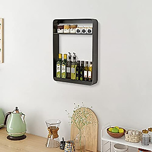 NearMoon Bathroom Storage Shelf- All Metal Cosmetic Organizer Perfume Skincare Shelf, Multi-Function Arc Edge Home Storage Wall Mount No Drill for Bathroom,Kitchen,Bedroom (2 Tier, Matte Black)