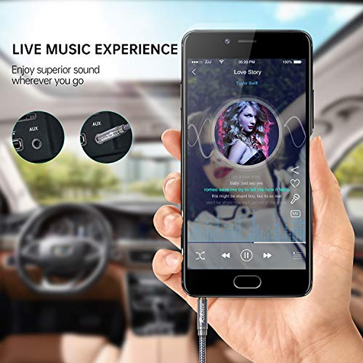 RIKSOIN Aux Cord, 3-Pack (2 ft+4 ft+10 ft) 3.5 mm Male-to-Male Auxiliary Audio Cable [Shield, Hi-Fi Sound] Nylon Braided Aux Cable for Car, Home Stereos, Headphone, Speaker, MP3, iPhone iPad (Grey)