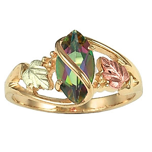 10k Yellow Gold, Marquise Mystic Fire Topaz Wrap Ring, 12k Rose and Green Gold Black Hills Gold, Size 9