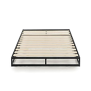 Mellow Modernista Low Profile 6 Inch Metal Platform Bed Frame with Classic Wooden Slat Support Mattress Foundation (No Box Spring Needed), Twin, Black