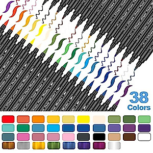 XPaoFey 38 Dual-tip Acrylic Paint Markers with Brush & Fine Tips, Acrylic Paint Pens for Rock Painting, Ceramic, Stone, Glass, Plastic, Wood, Calligraphy, Canvas & DIY Craft Art Supplies
