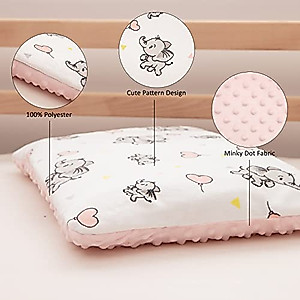 DaysU Minky Baby Blanket and Baby Pillow Set with Pink Elephant Pattern and Soothing Raised Dots for Newborn Baby Girls in Baby Crib Nursery Toddler Bed Cot