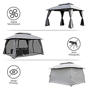 Grand Patio 10x13 Gazebo Double Soft Top Canopy with Curtains and Netting for Patio, Deck, Backyard, Garden, Lawns