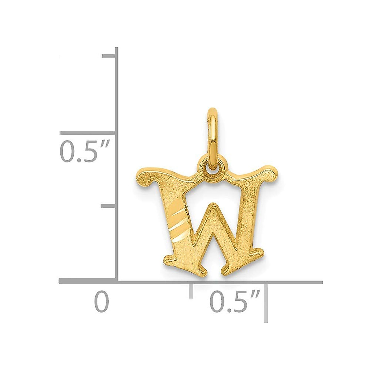 14k Yellow Gold Solid Diamond-cut Unique Initial Letter W Alphabet Charm Brushed Matte Finish Pendant - 17mm x 10mm