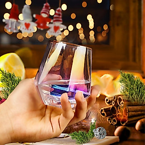 YUHANOER Wine Glasses Set Of 4,Diamond Stemless Wine Glasses - Iridescent Glassware with Gold Rim, for Spirits,Cocktails,Whisky,Bourbon or Drinking Glasses,Wine lovers