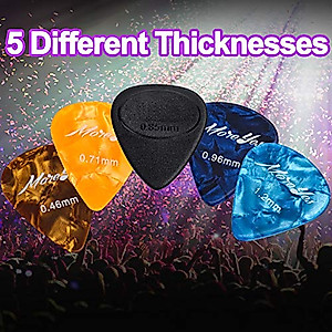 MOREYES 28Pcs Picks Guitar Tuner Clip on Chromatic Digital Tuner for Acoustic Guitars Violin, Ukulele, Bass