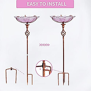 MUMTOP 31 Inch Height Glass Birdbath Birdfeeder with Metal Stake Garden Yard Outdoor Pink