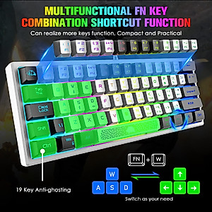 ZIYOU LANG K61 60% Wired Gaming Keyboard RGB Backlit Membrane Keyboard Mechanical Feel Ultra-Compact Mini Waterproof Keyboard for PC Computer Gamer (White Black)