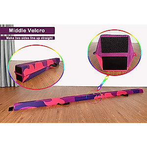 Marfula 6 FT / 8 FT / 9 FT Folding Gymnastics Beam Foam Balance Floor Beam - Extra Firm - Suede Cover - Anti Slip Bottom with Carry Bag For Kids/Adults Home Use (Pink Purple-Camo, 6 FT)
