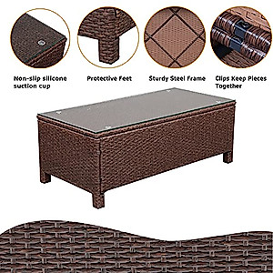L-DREAM Patio Porch Sofa 5-Piece Set - Rattan Seating Sofa with Tea Table - Brown PE Wicker Rattan - with Washable Couch Cushions - for Outdoor Garden Backyard Poolside Furniture (Color : Brown)