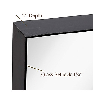 Hamilton Hills Contemporary Brushed Metal Wall Mirror | Glass Panel Black Framed Squared Corner Deep Set Design | Mirrored Rectangle Hangs Horizontal or Vertical (24" x 36")