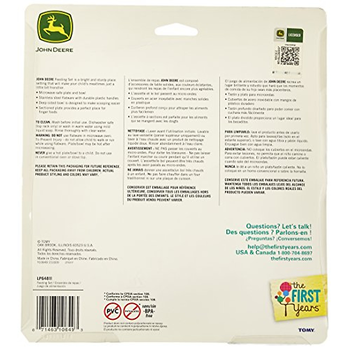 The First Years John Deere's Johnny Tractor and Friends Dinnerware Set - Toddler Plates and Bowls Set - Includes Toddler Plate, Toddler Bowl, Toddler Fork and Toddler Spoon - 4 Count