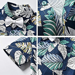 JunNeng Toddler Baby Boy Shorts Sets Hawaiian Outfit,Infant Kid Leave Floral Short Sleeve Shirt Top+shorts Suits Dark Blue