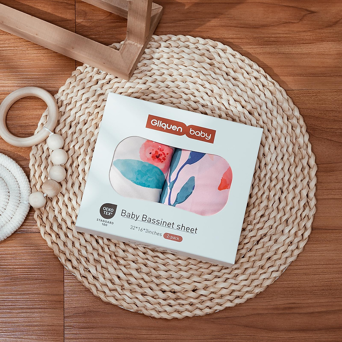 Gllquen Baby Bassinet Crib Sheets Set, Breathable Cozy Fitted Mattress Sheet, Elastic Travel Crib Fashionable Floral Pattern, Standard Cradle Safe Sheets for Baby Boy Girls 32"X16" (Flowers)