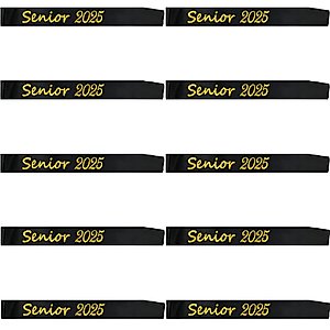 SWYOUN 10PCS Glitter Senior 2025 Satin Sash Cheerleader Sash Graduation Party Decoration Class Of 2025 Celebration Party Supplies(Gold)