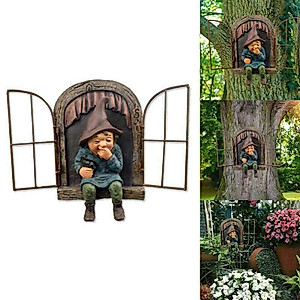 JTZXJJX Elf Out The Door Tree Hugger, Garden Statue Gnome Resin Gnome Figurine, Hanging Garden Gnomes Tree Gnome Decoration for Patio Lawn Ornament (Women)