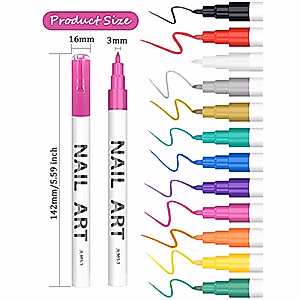 12 Color 3D Nail Art Pens Set, Kalolary Nail Polish Pens Nail Point Graffiti Dotting Pen Drawing Painting Liner Brush for DIY Nail Art Beauty Adorn Manicure Tools(A)