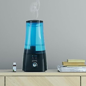 PureGuardian 2-Gallon Ultrasonic Warm and Cool Mist Humidifier with UV-C, Aromatherapy Tray, 100 Hours. Run Time, Covers 380 Sq. Ft., Quiet, Filter Free, Blue/Black, H5450BCA