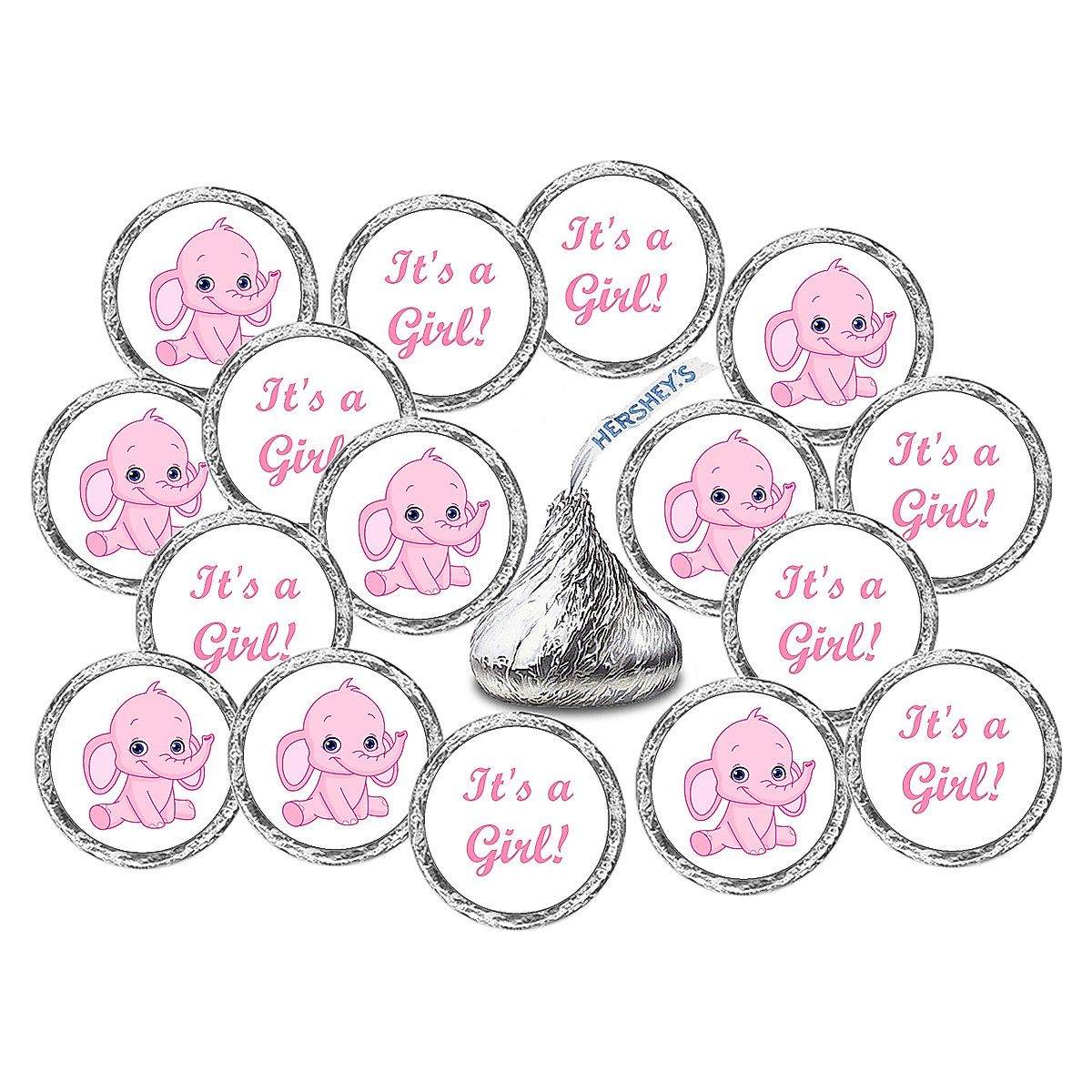 324 Pink Elephant Its a Girl Baby Shower Favors Stickers for Baby Shower Or Baby Sprinkle Party, Baby Shower Kisses Stickers, Baby Shower Pink Favors, Baby Shower Labels Decorations. Made in USA