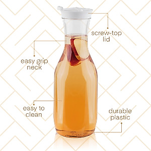 Clear Plastic Water Pitchers Carafes with Flip top Lids Heavy Duty Beverage Pitcher Jug for Juice or iced Coffee Great for Mimosa bar Restuarants ot Schools (3, 50 OZ)