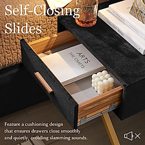 DEINPPA Luxury King Bed Frame with Built-in Gold LED Lights and Nightstands, King Size Platform Bed with Oversize Upholstered Headboard, No Box Spring Needed-Gunmetal Black