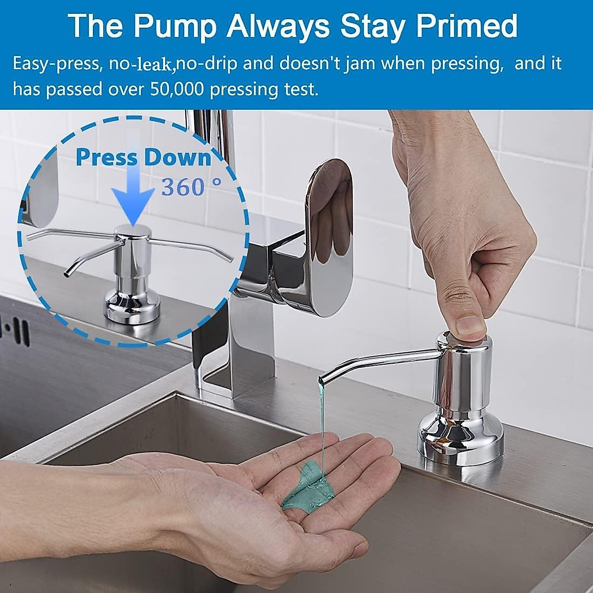 Soap Dispenser for Kitchen Sink, Built in Sink Soap Dispenser, Stainless Steel Kitchen Soap Pump Head with Bottle and 47" Extension Tube Kit