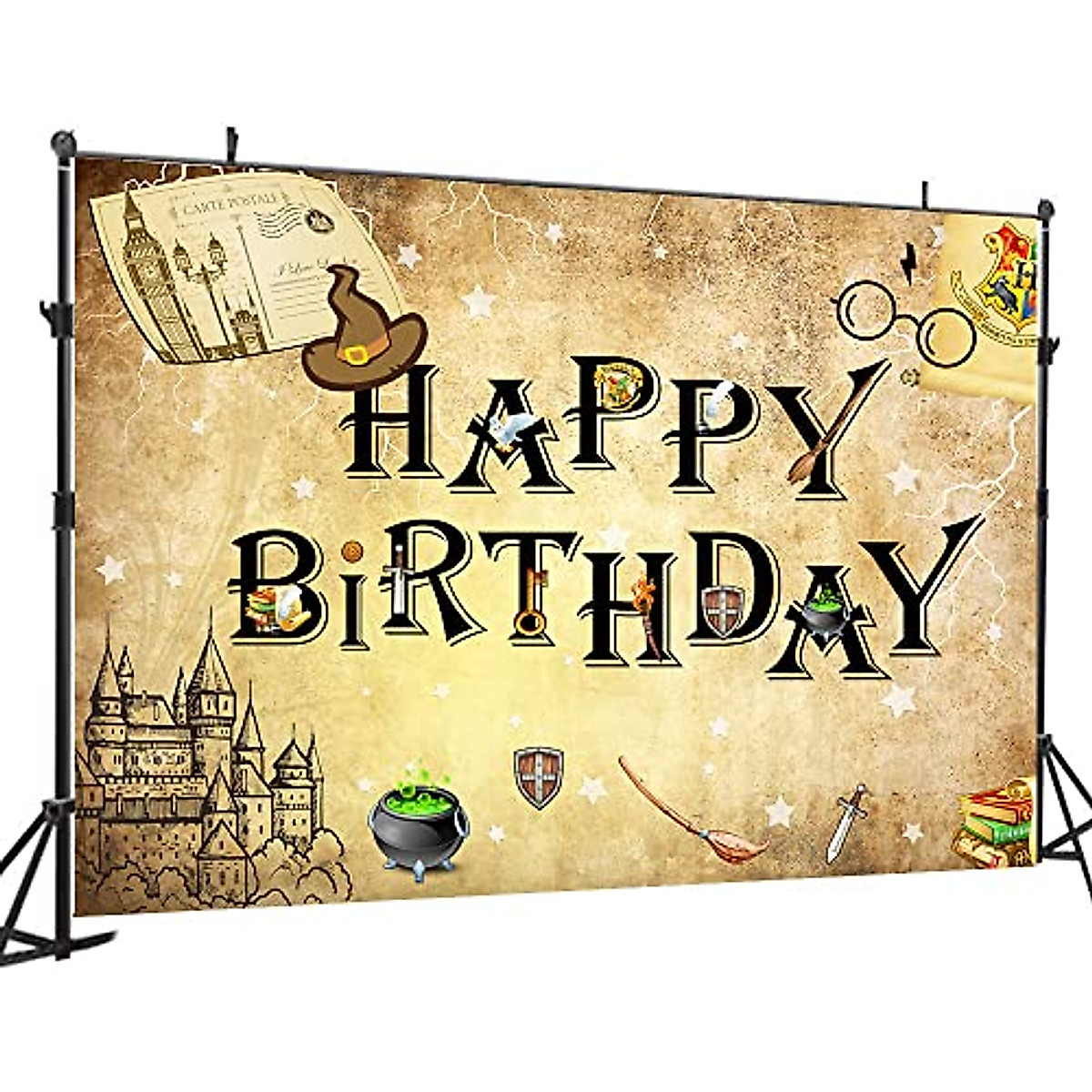 LYCGS 7X5ft Wizard Happy Birthday Backdrop Magic Castle School Backdrop Wizard Photography Background Boys Girls Kids Birthday Party Decor Banner X-110