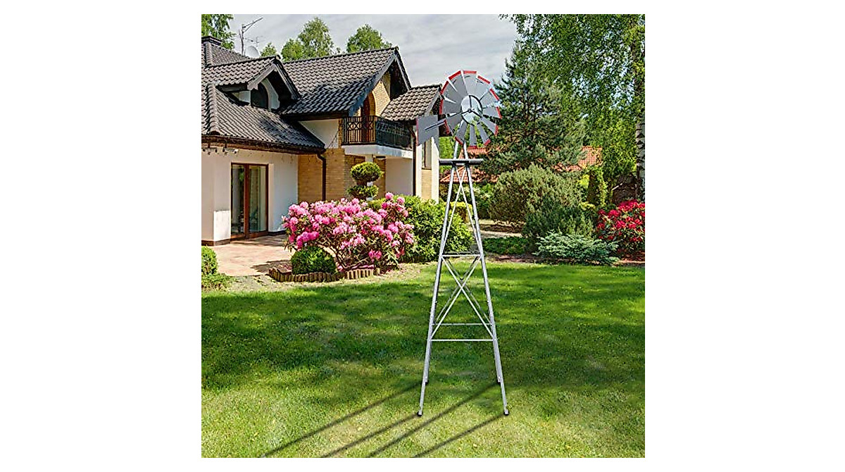 VINGLI 8FT Grey Windmill - Durable Garden Decoration