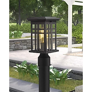 zeyu Exterior Post Light, Outdoor Pole Lantern Pillar Light Fixture with Clear Glass Shade and Black Finish, 20068-P BK
