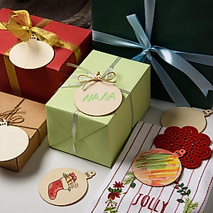 120 Pcs Wooden Christmas Ornaments Unfinished Wooden Circles with Holes Blank Round Wood Discs Slices Wooden Christmas Hanging Ornaments with Twine for DIY Crafts Present Tags Xmas Party Decor,3.1x4