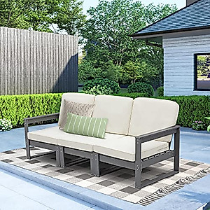 Laurel Canyon 3 Piece Outdoor Sofa HDPE Recycled Plastic Patio Sectional Sofa Outdoor Couch with Beige Cushions, Slate Grey