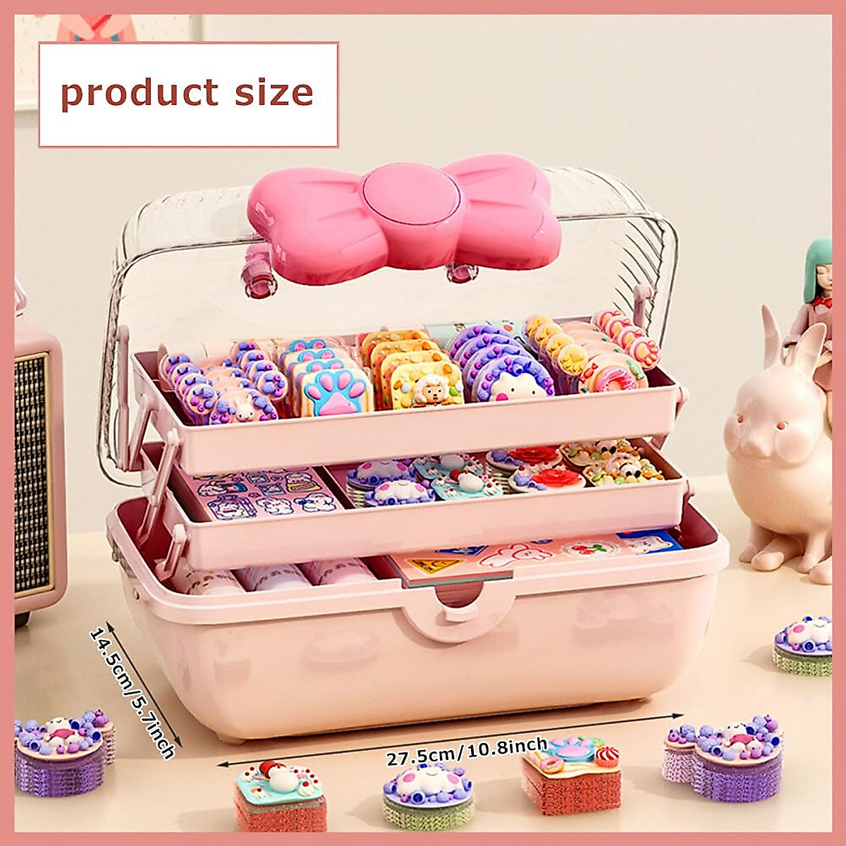 GKWW Girls Hair Accessories Storage Box Bow Switch Organizer Box Jewelry Box, Plastic Hair Ties Holder Hair Clips Container Headbands Organizer Gift for Baby Girls Multipurpose Organizer and Portable
